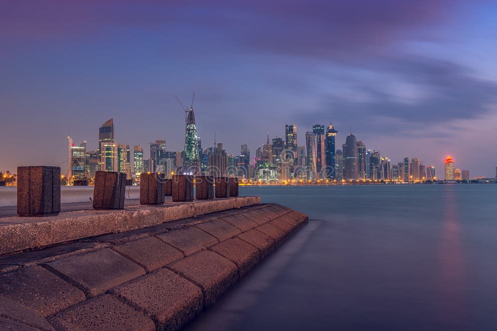 Doha Sky Line editorial stock photo. Image of buildings - 228558013