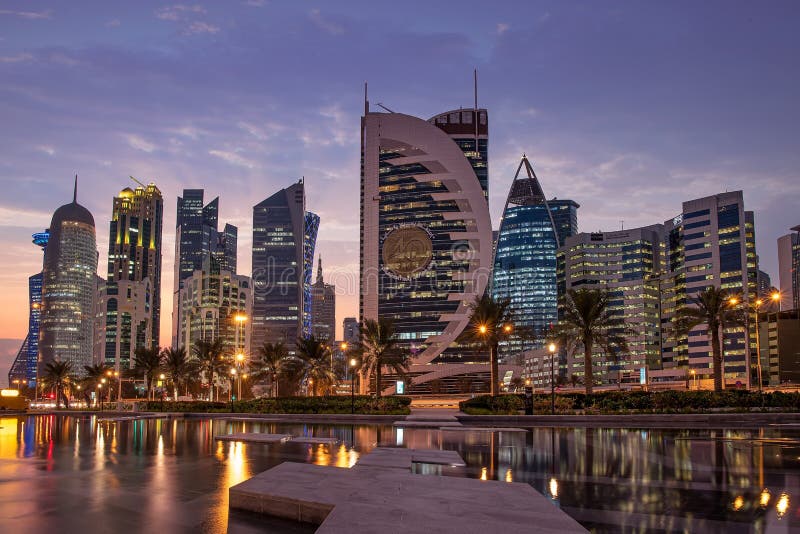 Doha Sky Line editorial stock photo. Image of cityscape - 245137593