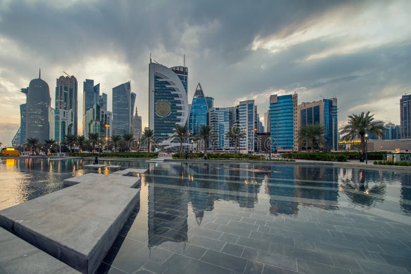Doha Sky Line editorial stock photo. Image of cityscape - 245137593