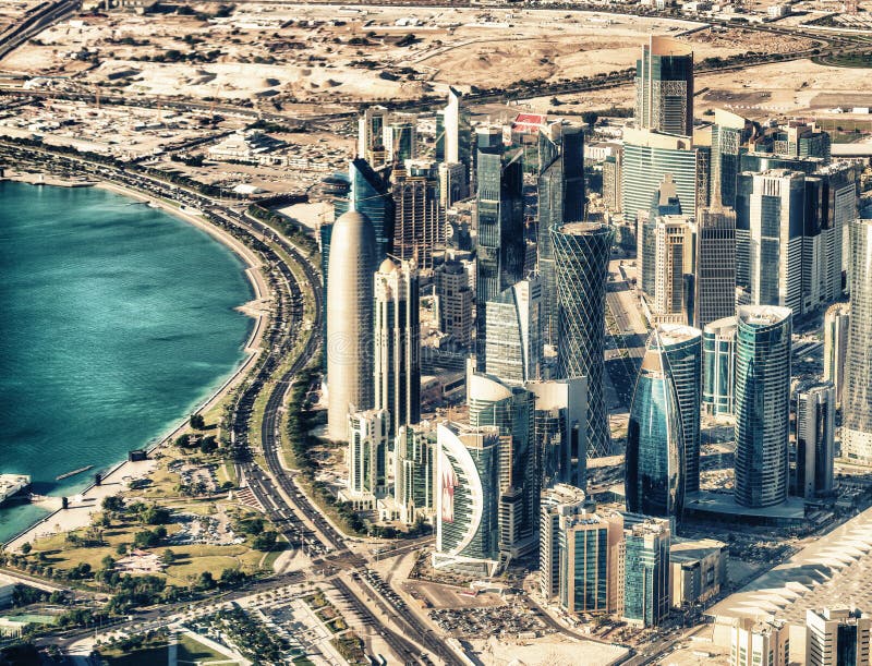 Doha Skyline, Aerial View - Qatar Stock Image - Image of gulf, modern ...