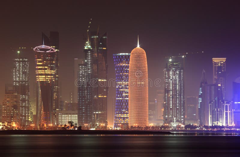 Doha Skyline at Night, Qatar Stock Photo - Image of dafna, lights: 23649100