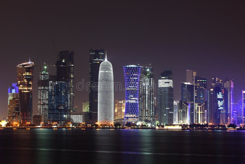 Doha Skyline at Night, Qatar Stock Photo - Image of dafna, lights: 23649100