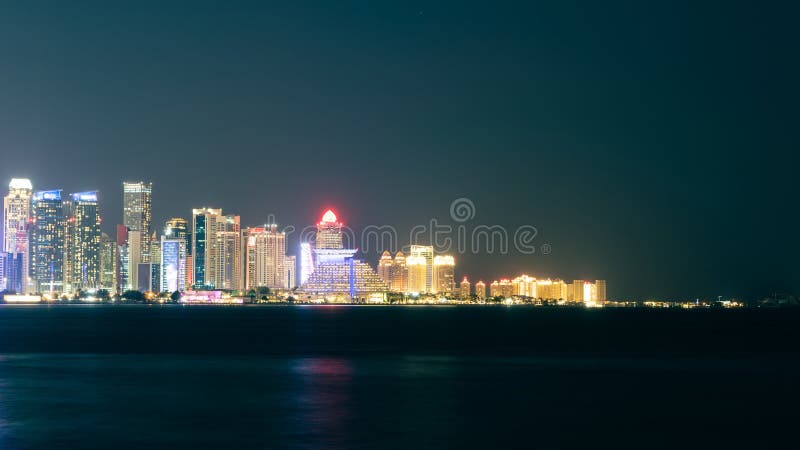 Doha Skyline at Night. Qatar. Doha Cityscape Stock Photo - Image of ...