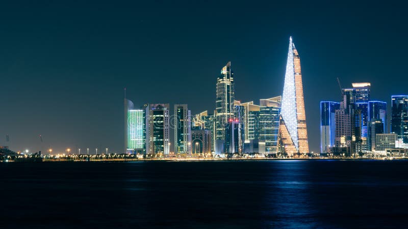 Doha Skyline at Night. Qatar. Doha Cityscape Stock Photo - Image of ...