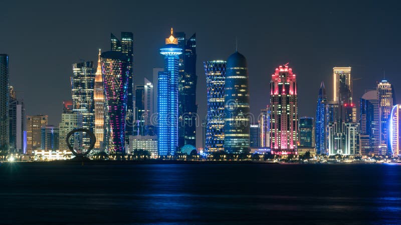 Doha Skyline at Night. Qatar. Doha Cityscape Stock Image - Image of ...