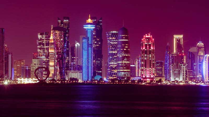 Doha Skyline at Night. Qatar. Doha Cityscape Stock Image - Image of ...