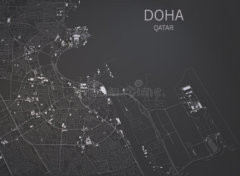 Doha Streets And Buildings 3d Map, Qatar Stock Illustration - Image ...