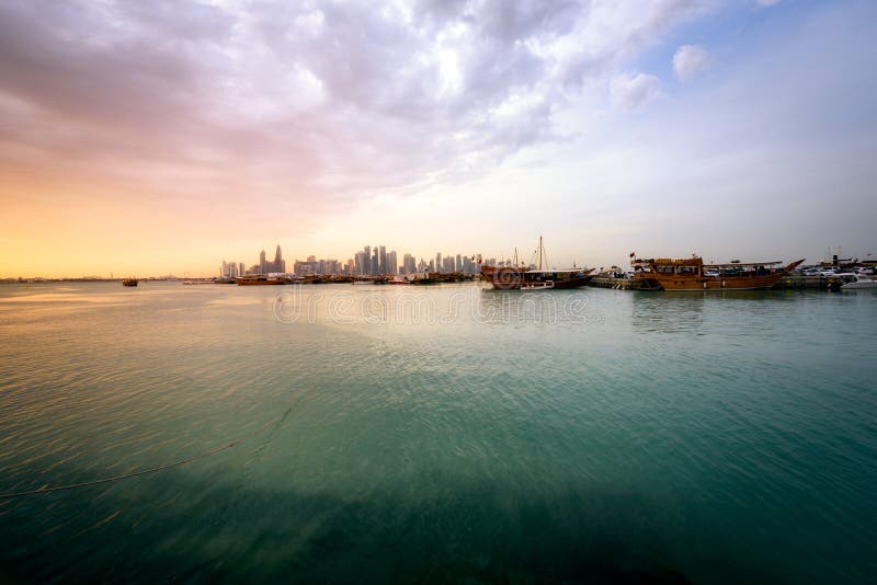 Doha at sunset stock photo. Image of arabian, skyline - 45697646