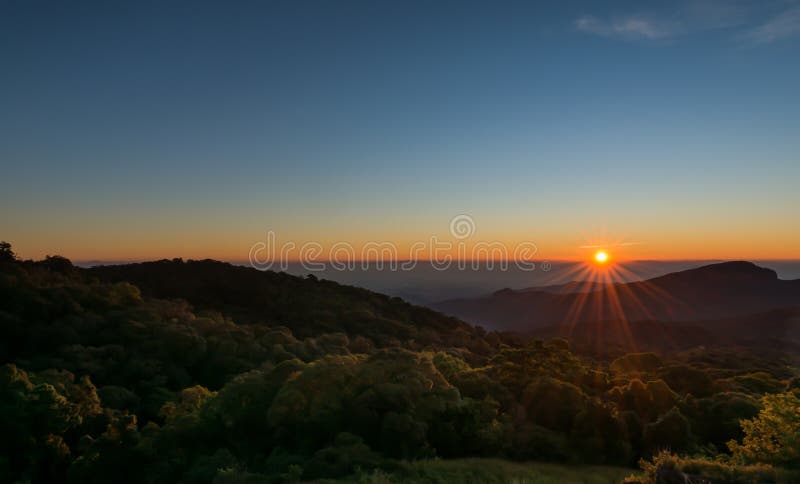 Doi Inthanon Moutain with Sunrise Stock Photo - Image of sunset ...