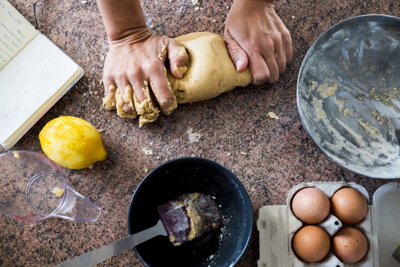 Doing a Cake in the Kitchen, Strong Hands from Above Stock Image ...