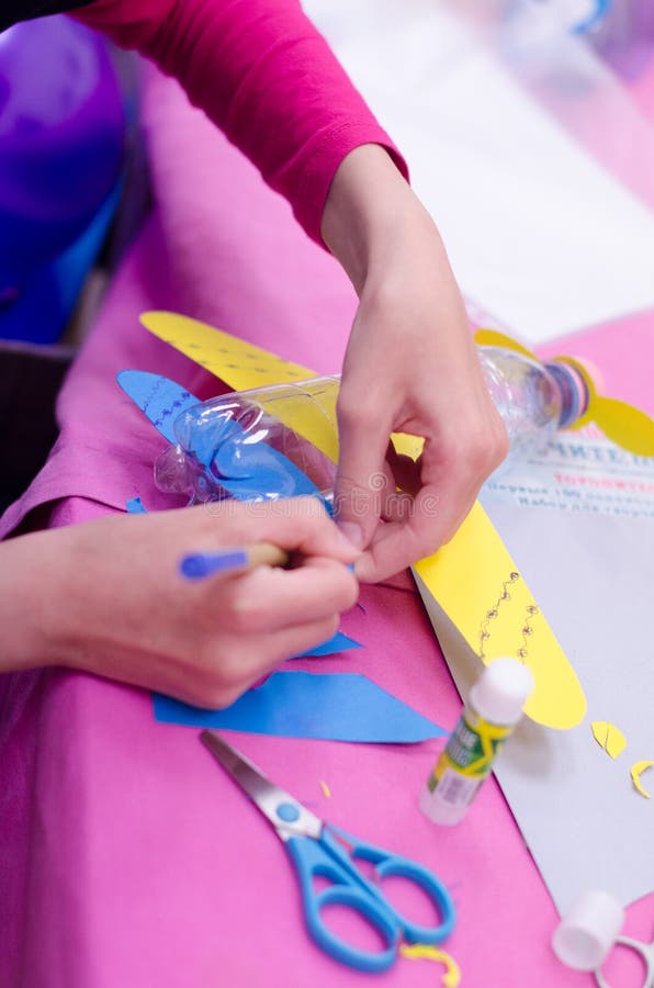 Doing crafts airplane stock image. Image of coloring - 57289073