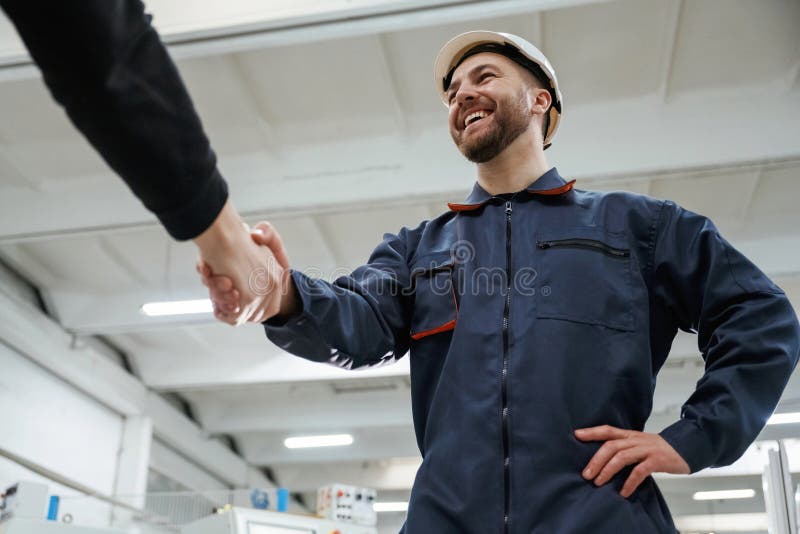 Doing Handshake Man Factory Making Deal Other Person Stock Photos ...