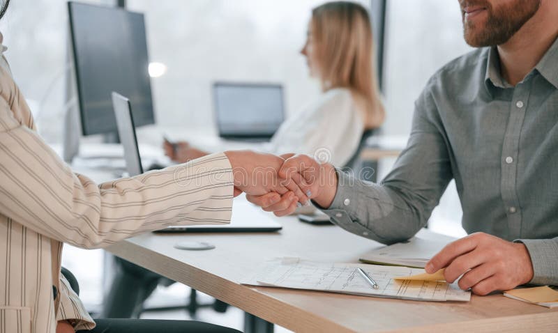 Doing Handshake. Man and Woman is Making Agreement. Successful Team are ...