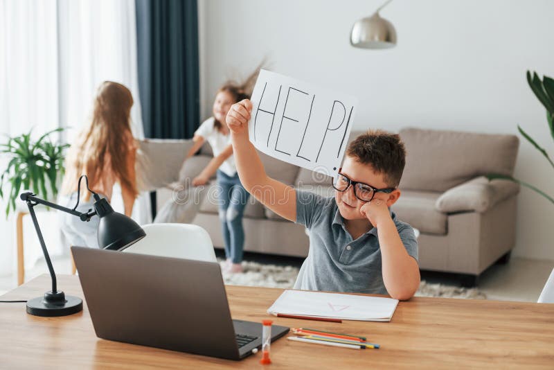 Doing Homework. Kids Having Fun in the Domestic Room at Daytime ...