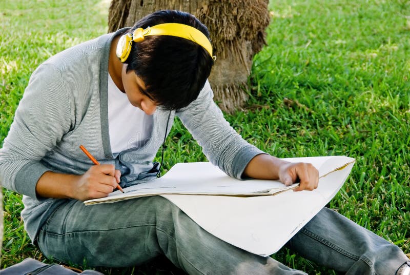 Doing homework outdoor stock image. Image of pencil, tree - 15240713