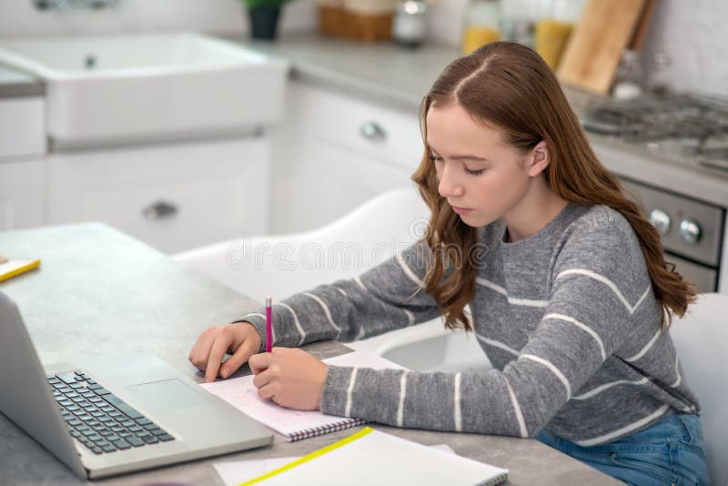 Pretty Girl with Long Hair Doing Homework Stock Image - Image of ...