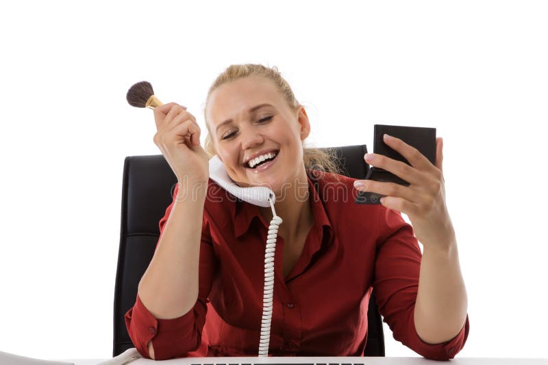 Doing make up at work stock image. Image of worker, attractive - 42178459