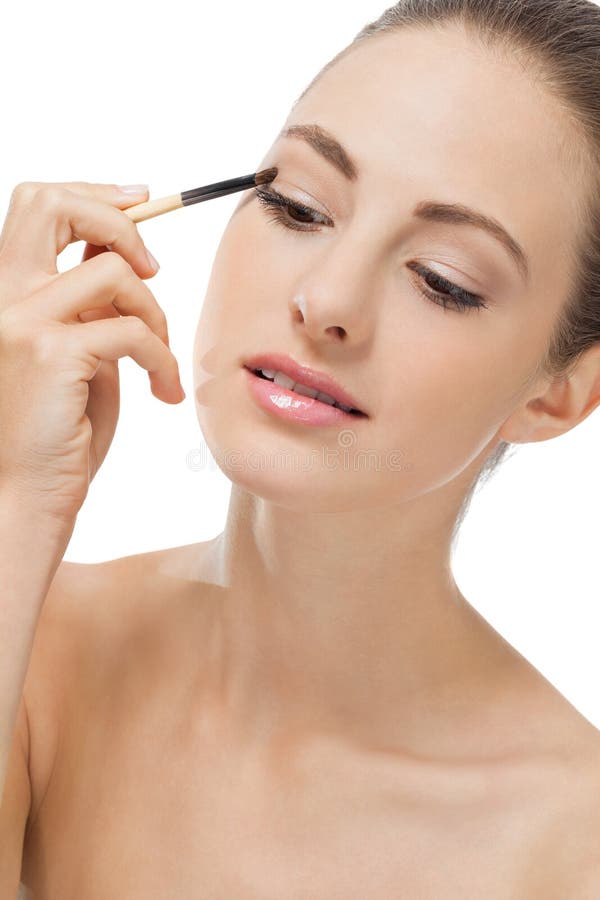 Doing the Makeup Brown Eyeshadow on Beautiful Eyes Stock Photo - Image ...
