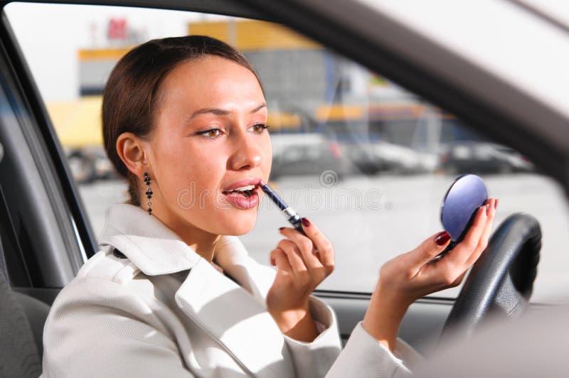 Woman is Doing Makeup in Her Car Stock Image - Image of makeup, driver ...
