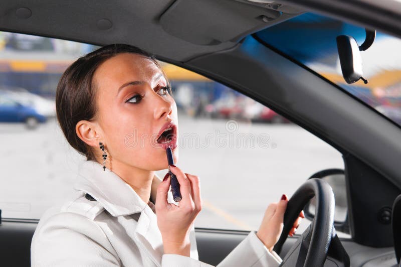 Woman is Doing Makeup in Her Car Stock Image - Image of makeup, driver ...