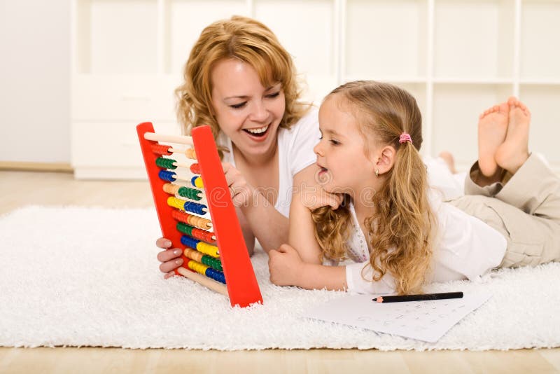 Doing Math Exercises with Mom Stock Image - Image of green, abacus ...