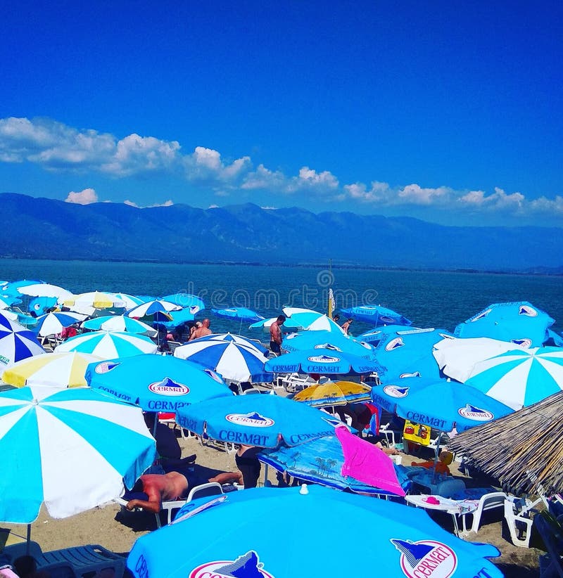 Doiran lake, Macedonia editorial image. Image of umbrella - 135067600