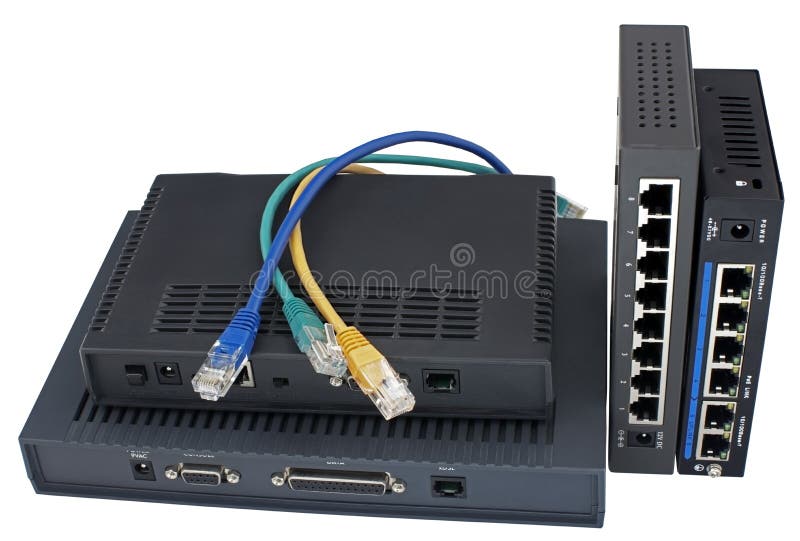 Dois Cabos De Lan De Roteadores E Dois Modems Foto de Stock - Imagem de ...
