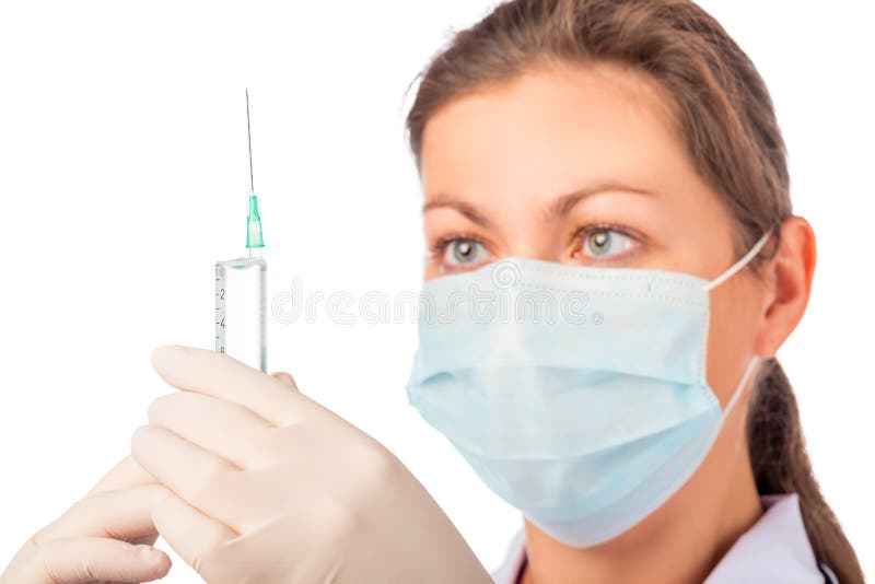 Doktor Konzentriert Mit Der Spritze Lokalisiert Stockbild - Bild von ...