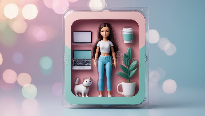 Doll in a Box Modern Lifestyle, Creative Workspace with Computer and ...