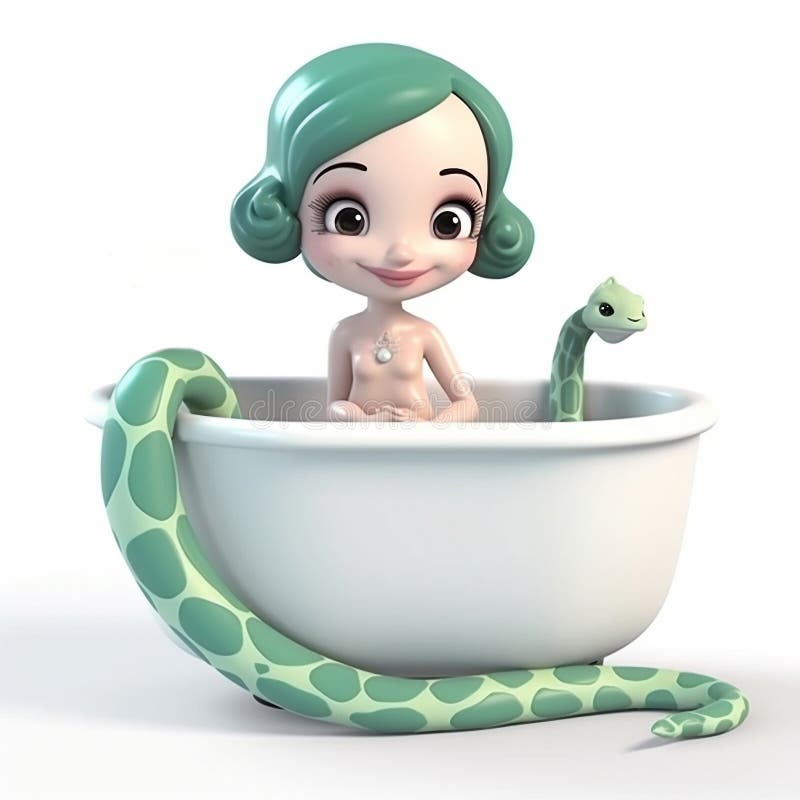 Doll girl and snake bathe stock illustration. Illustration of beautiful ...