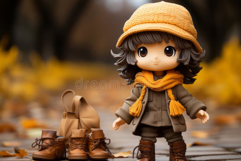 A Doll with a Hat and Boots Standing on a Path in the Fall Stock ...