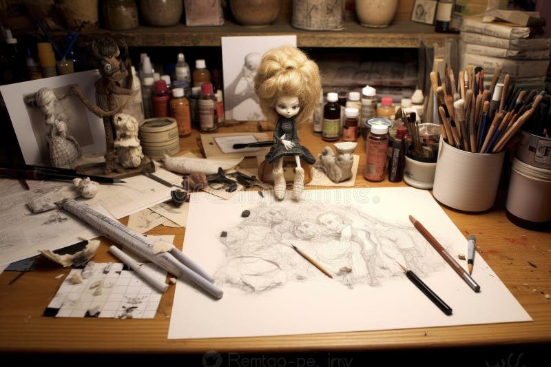 Doll-making Sketches and Designs on a Desk Stock Illustration - Illustration of dollmaking ...