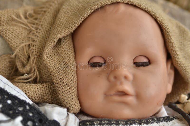 Close Portrait of a Plastic Doll with Closed Eyes. Sleeping Beauty ...