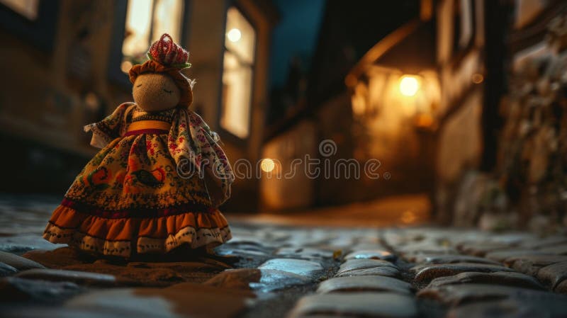 Doll Standing Cobblestone Street Stock Image - Image of standing ...
