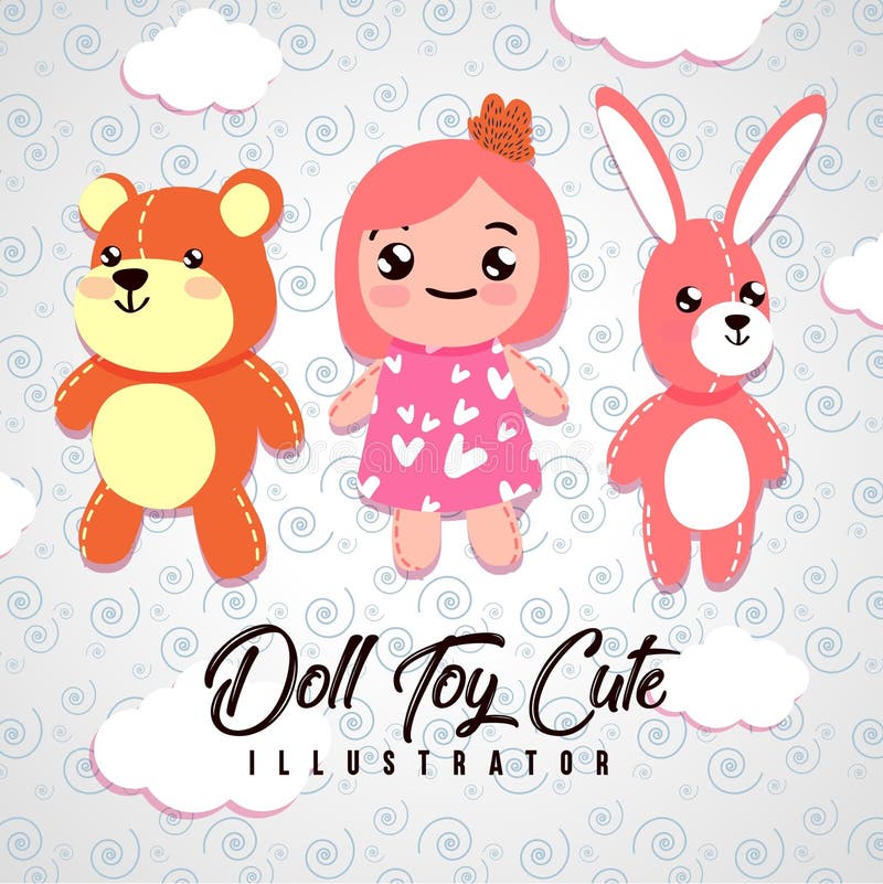 Doll Toy Cute Print Vector Art Stock Vector - Illustration of cute ...