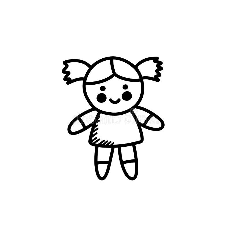 Doll Toy Doodle Icon, Vector Color Line Illustration Stock Vector ...