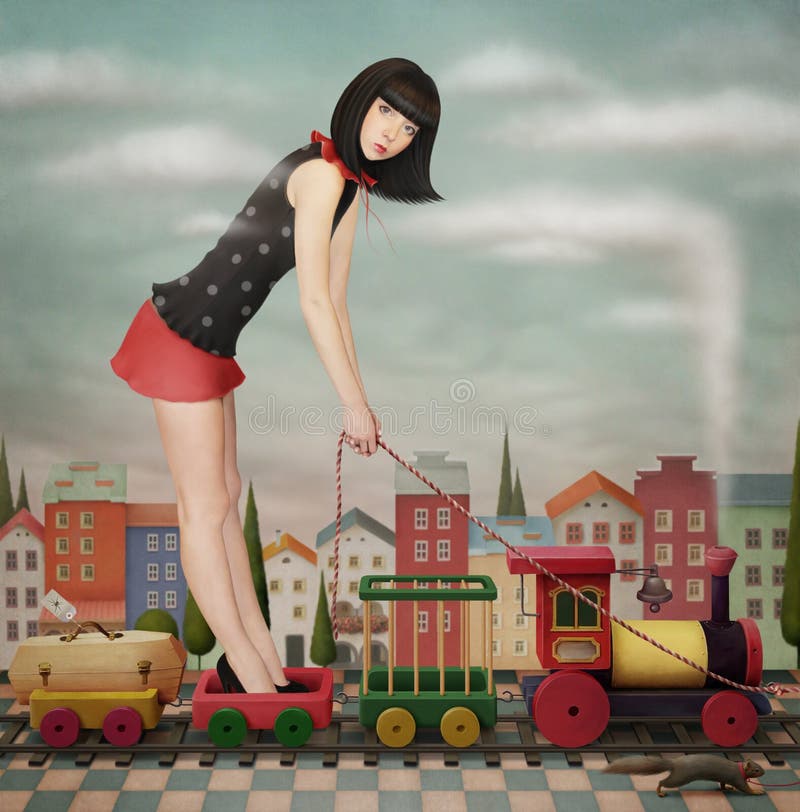 Imaginary Toy Train and the City Stock Illustration - Illustration of ...