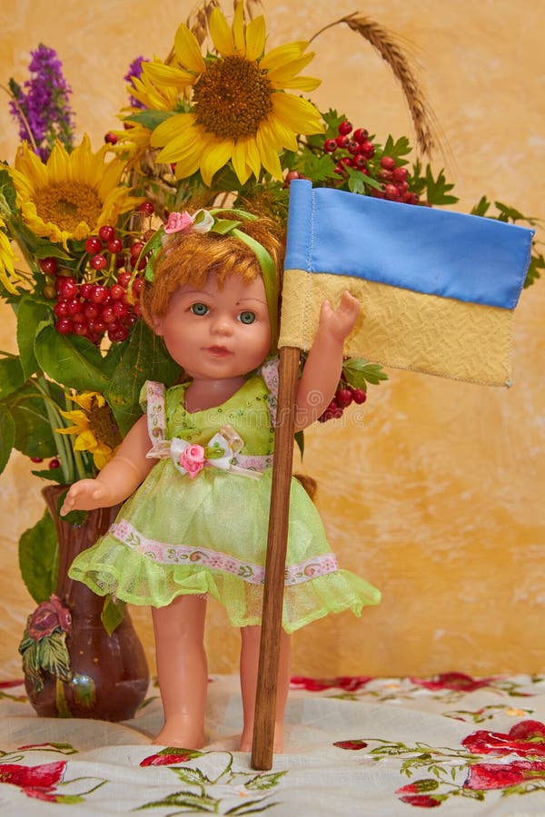 Doll with the Ukrainian Flag,the Doll Holds the Ukrainian Flag with ...