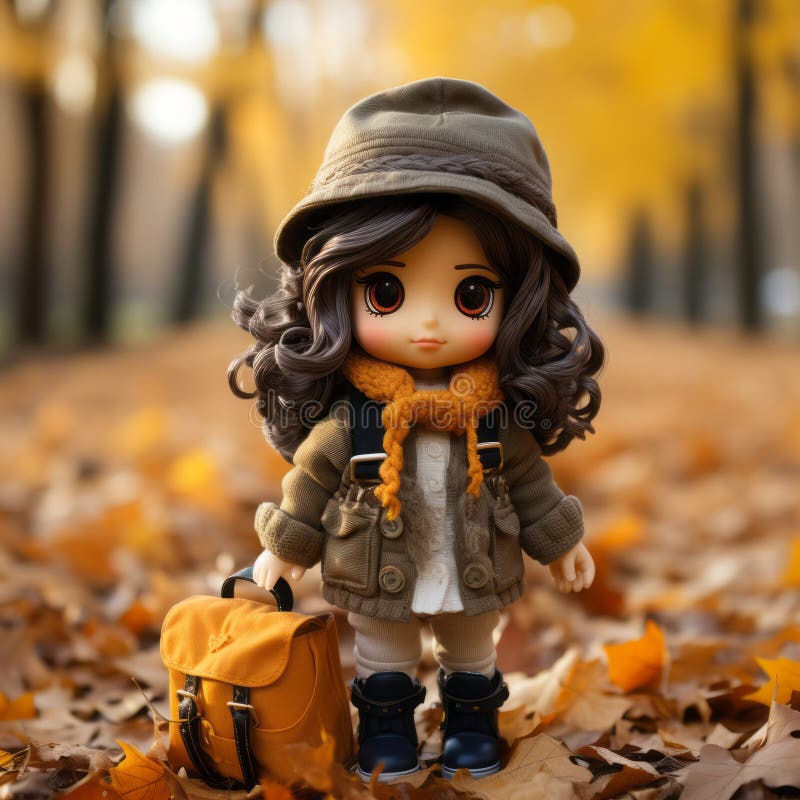 A Doll Wearing an Autumn Outfit Standing in the Leaves Stock ...