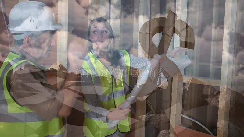 Dollar Animation Over Site Workers Working on Plans. Stock Footage ...