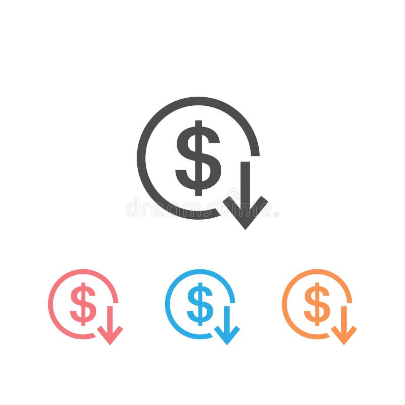 Dollar Arrow Down Rate Decrease Price Value Finance Icon Set Sign Rising Business. Stock Vector ...