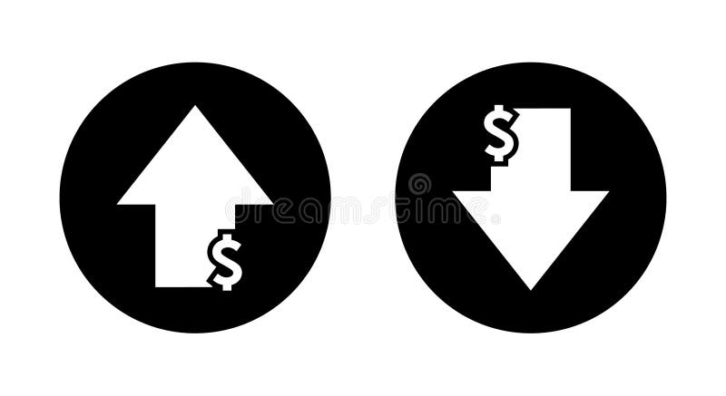 Dollar Arrow Growth and Decline Icon on Black Circle. USD Up and Down ...