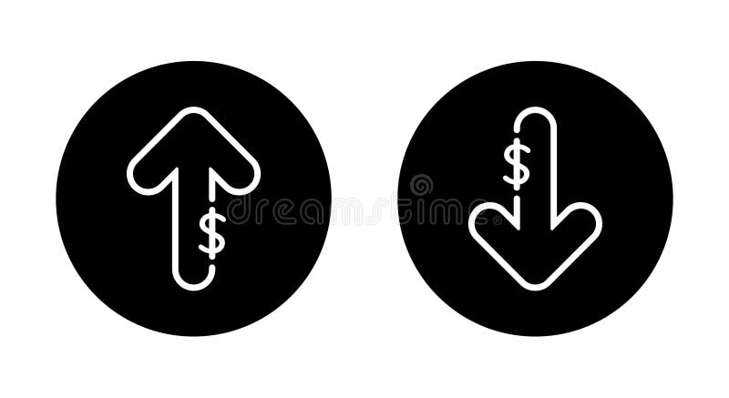 Dollar Arrow Outline Up and Down Icon on Black Circle. USD Growth and Decline Sign Stock ...