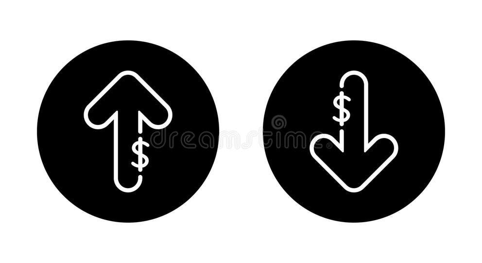 Dollar Arrow Outline Up and Down Icon on Black Circle. USD Growth and Decline Sign Stock ...