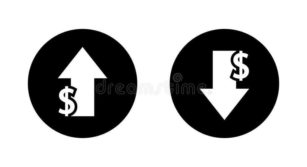 Dollar Arrow Up and Down Icon on Black Circle. USD Currency Increase and Decrease Concept Stock ...