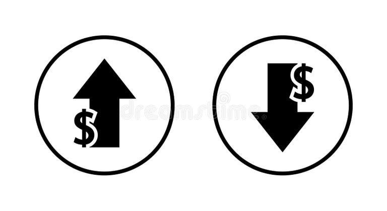 Dollar Arrow Up and Down Icon on Circle Line. USD Currency Increase and Decrease Concept Stock ...