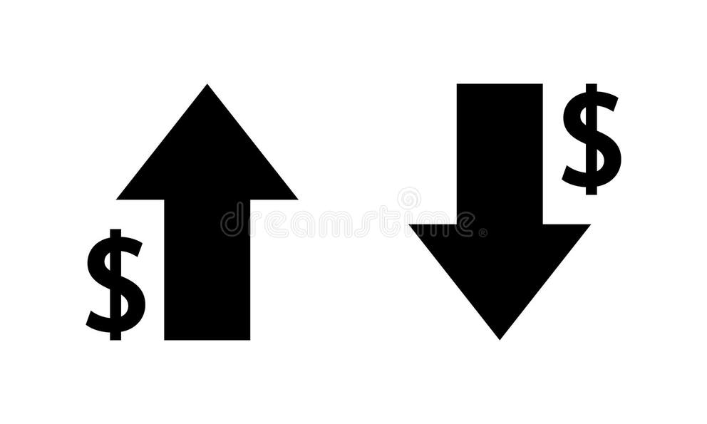 Dollar Arrow Up and Down Icon. USD Currency Increase and Decrease Concept Stock Illustration ...