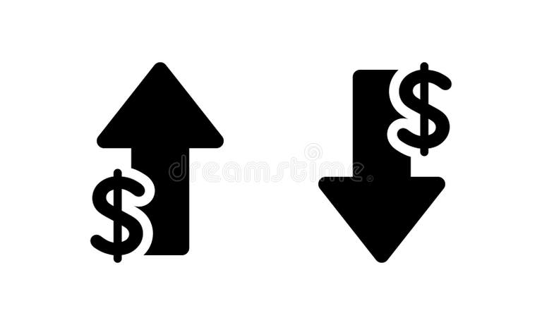 Dollar Arrow Up and Down Icon. USD Growth and Decline Concept Stock ...