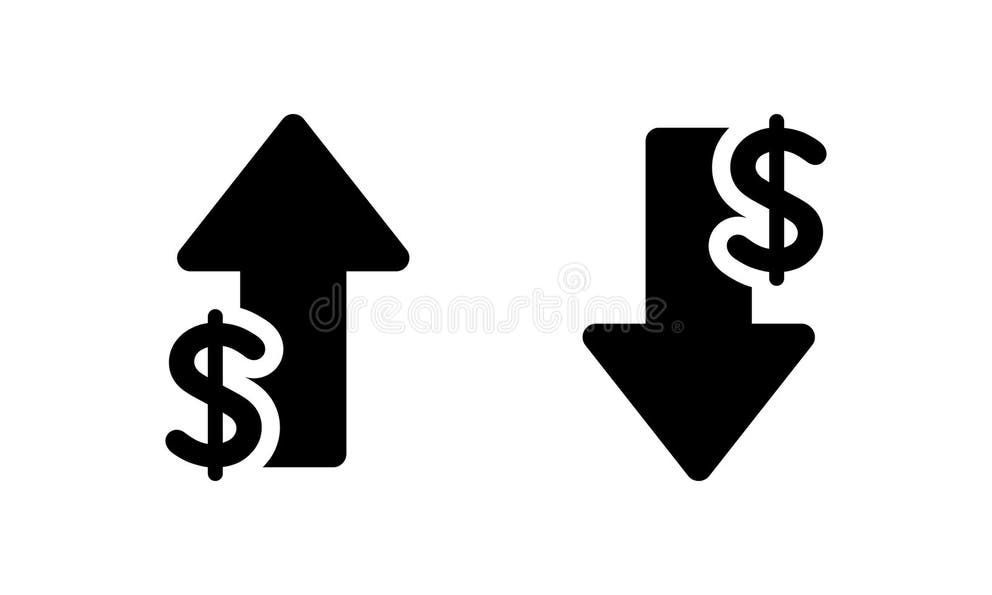 Dollar Arrow Up and Down Icon. USD Growth and Decline Concept Stock ...