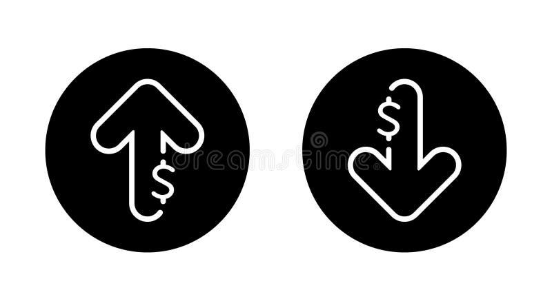Dollar Arrow Up and Down Outline Icon on Black Circle. Increase and Decrease USD Sign Symbol ...